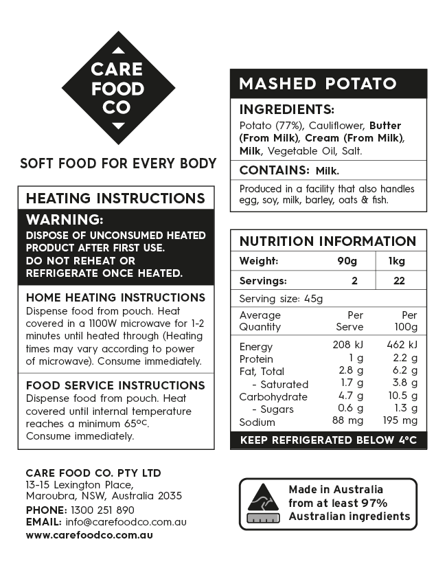Mashed Potato 1kg – Care Food Co